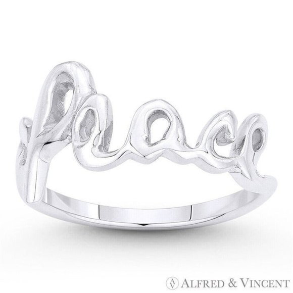 Alfred & Vincent | Jewelry | Peace Word Cursive Script Stackable Ring ...